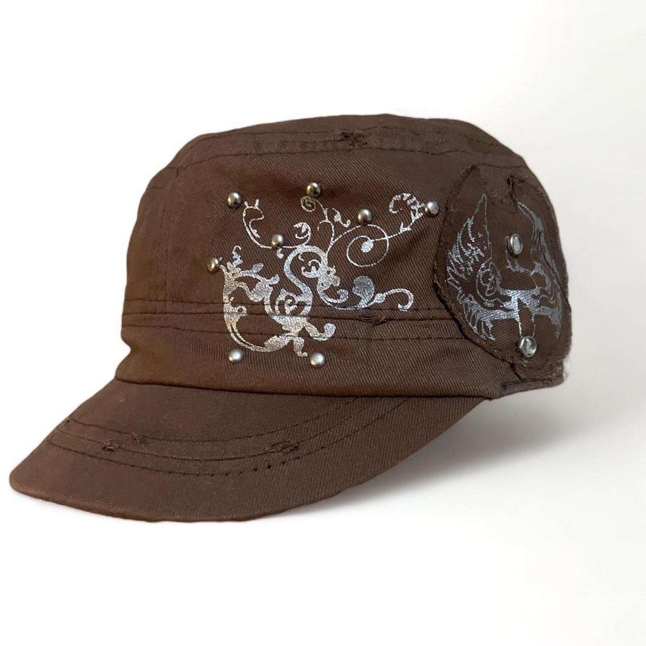 Affliction Cute y2k Cap Brown And Silver Gyaru Mcbling - Depop