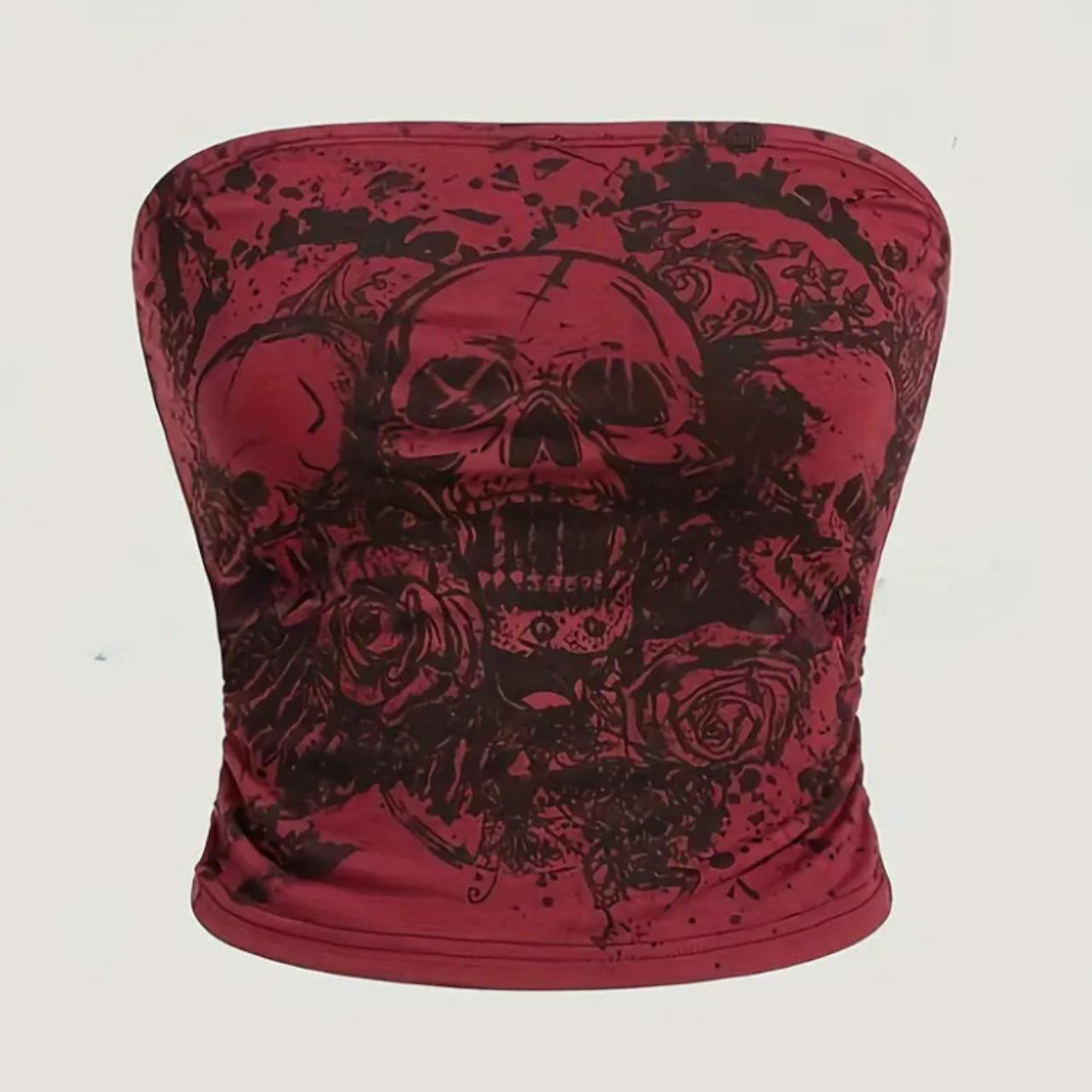 Red skull tube top - Depop
