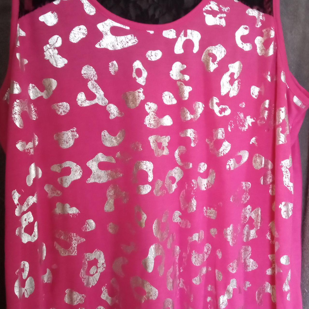 pink tank top with metallic print & lace on back - Depop