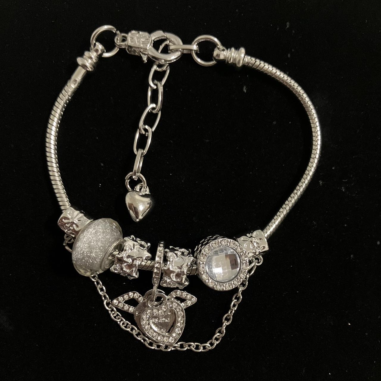 Pandora style bracelet Silver heart link bracelet... - Depop