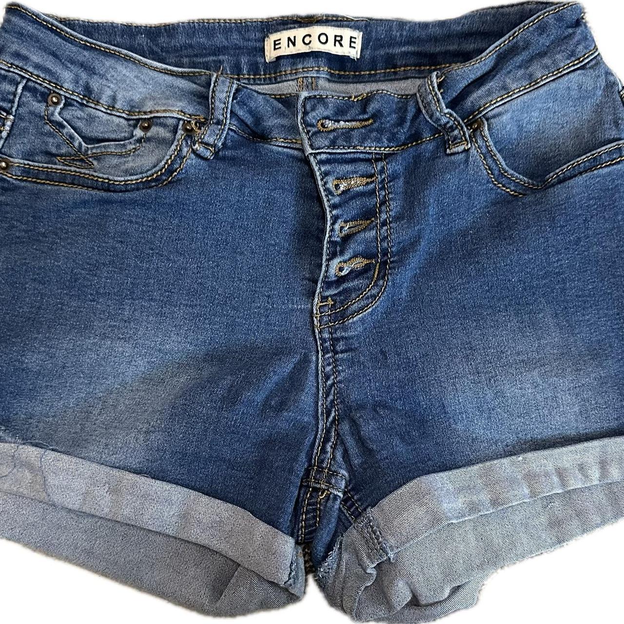 Encore blue denim shorts with button fly... | Depop