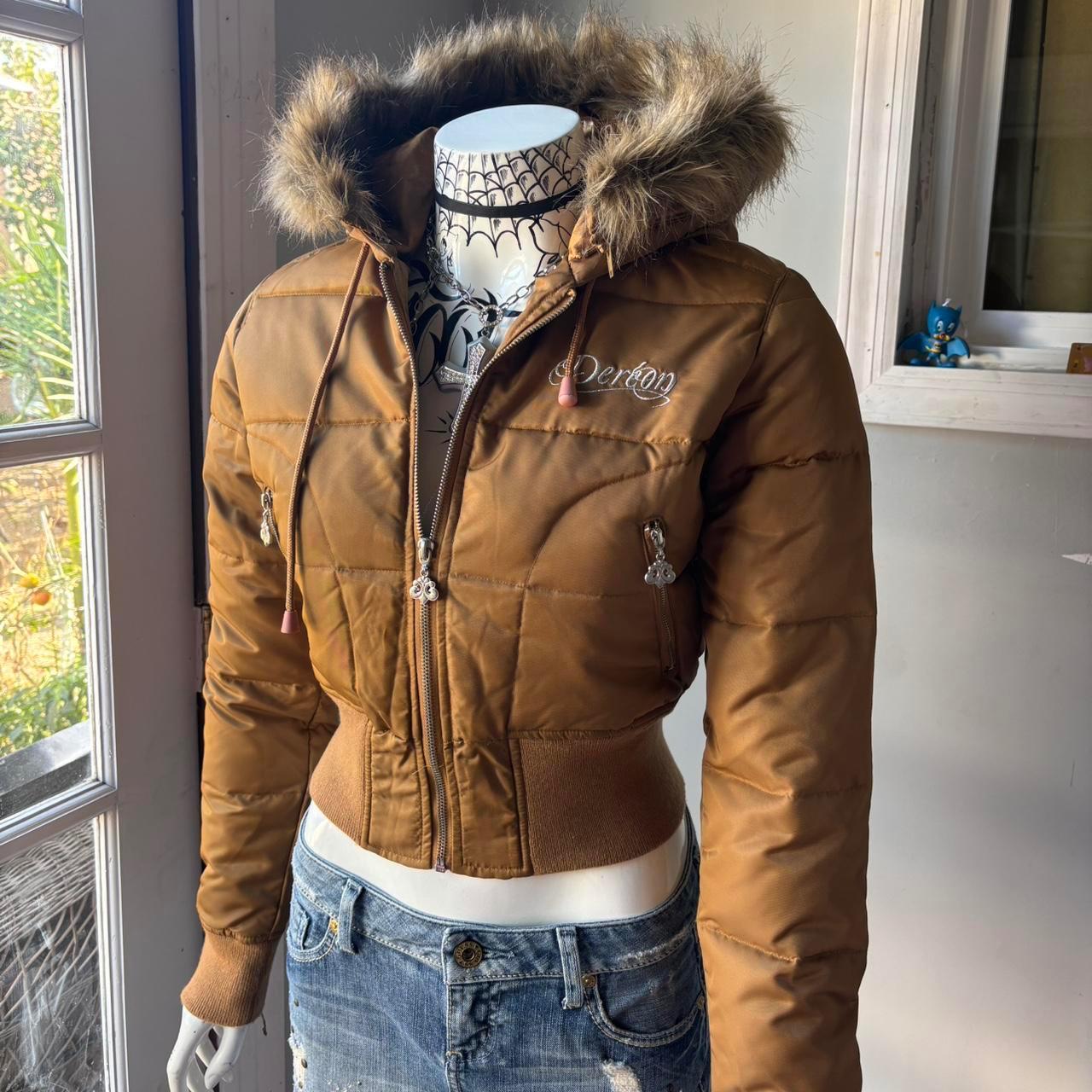 2000s Cropped deréon puffer jacket with faux fur... | Depop