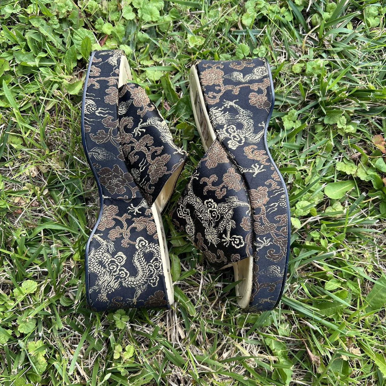 Unique black and gold dragon platform sandals,... - Depop