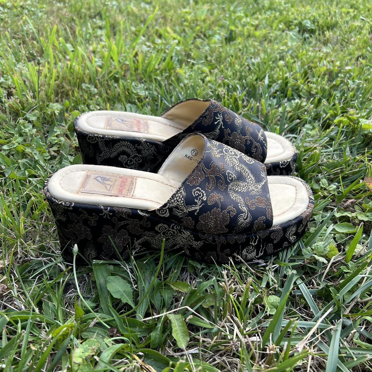 Unique black and gold dragon platform sandals,... - Depop