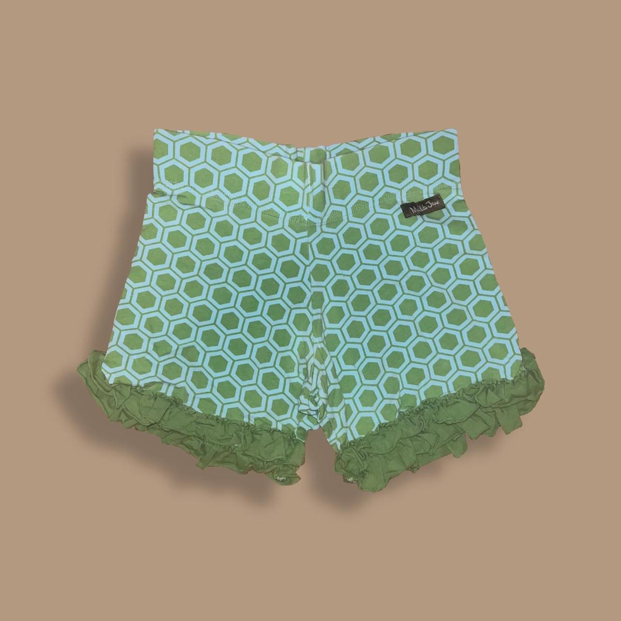 green and blue cotton shorts with ruffles... | Depop