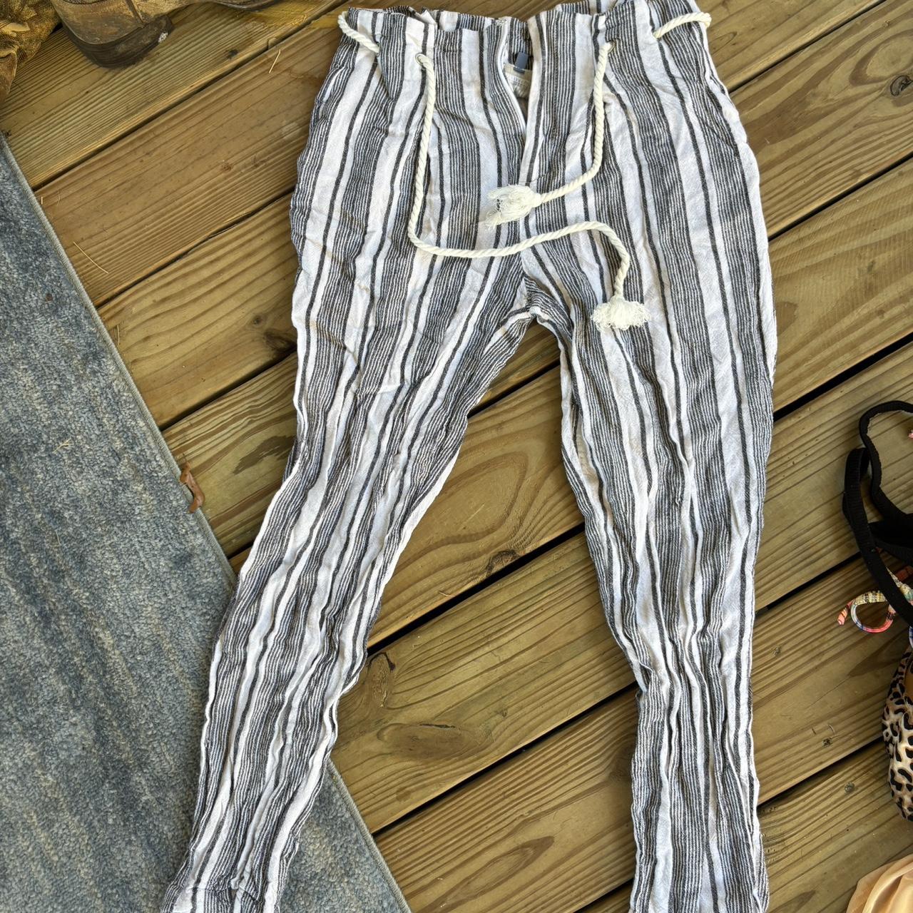 stripped drawstring dress pants - Depop