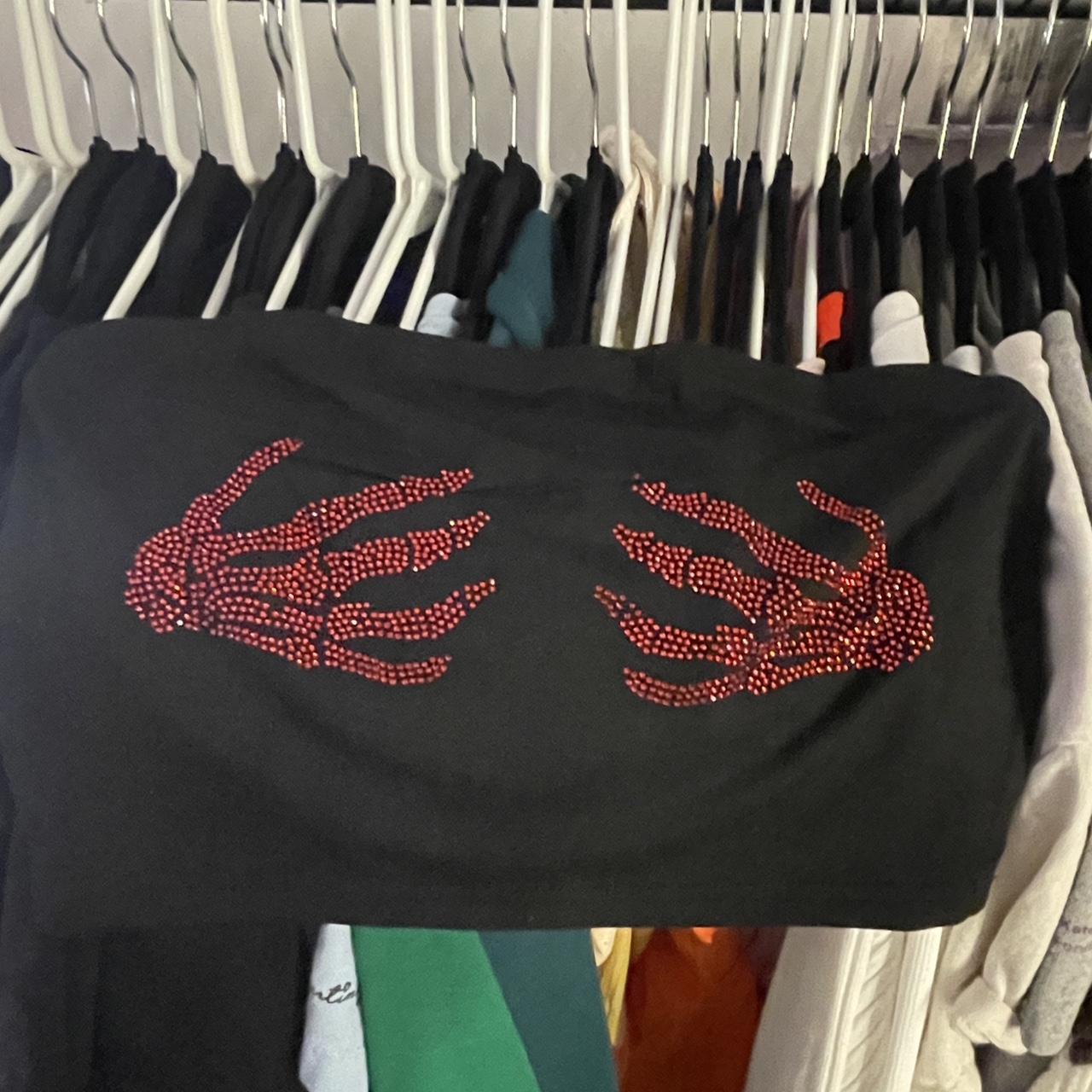 sexy red bejeweled skeleton hand tube top -spicy... | Depop