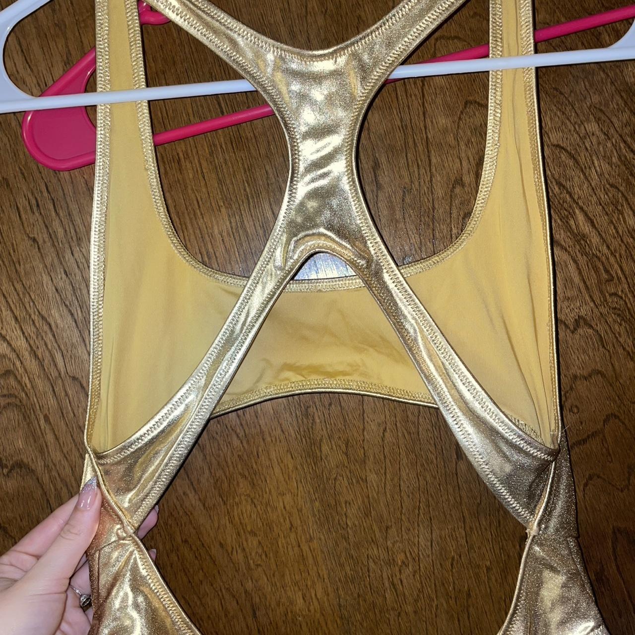Skims Swim Gold Metallic Monokini Size S (can fit... | Depop