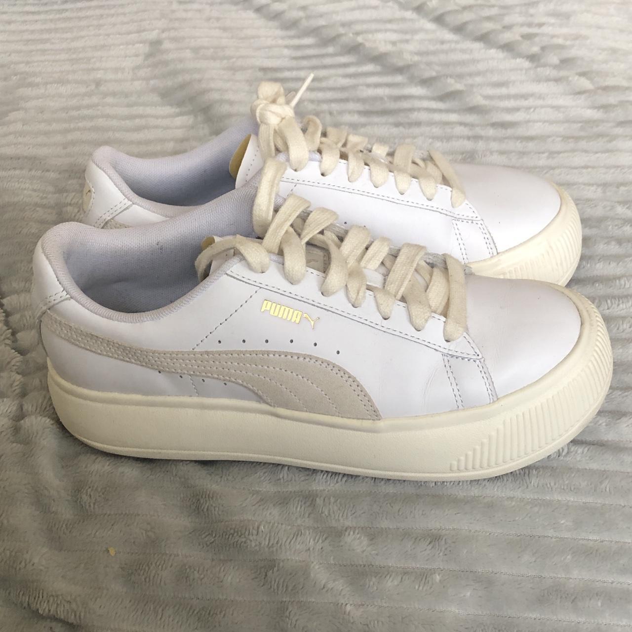 Puma Women's White and Cream Trainers | Depop