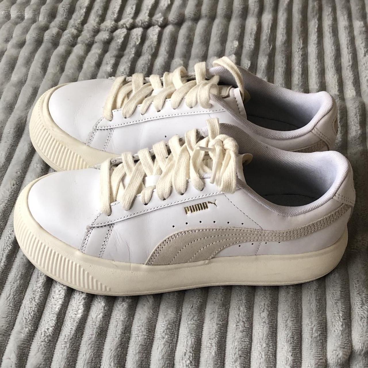 Puma Women's White and Cream Trainers | Depop