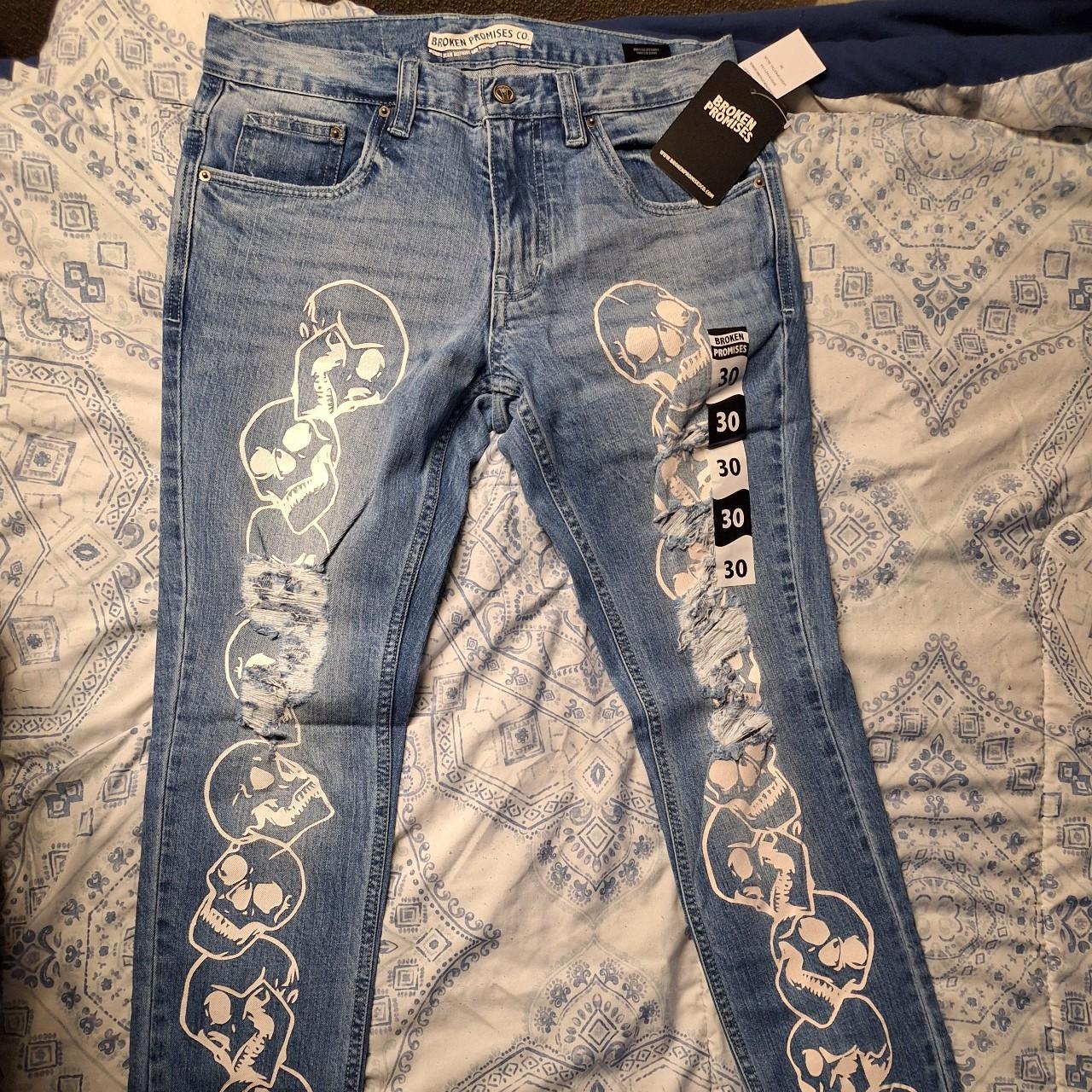 Never worn. broken promises, skinny fit jeans. size:... - Depop