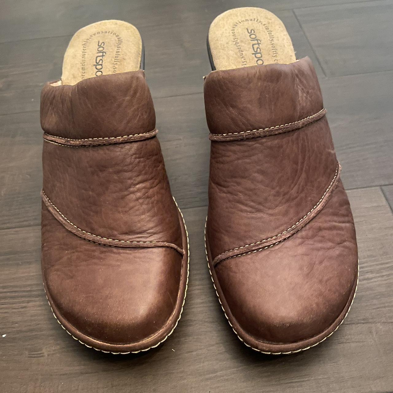 Softspots women’s brown genuine leather clogs.... - Depop