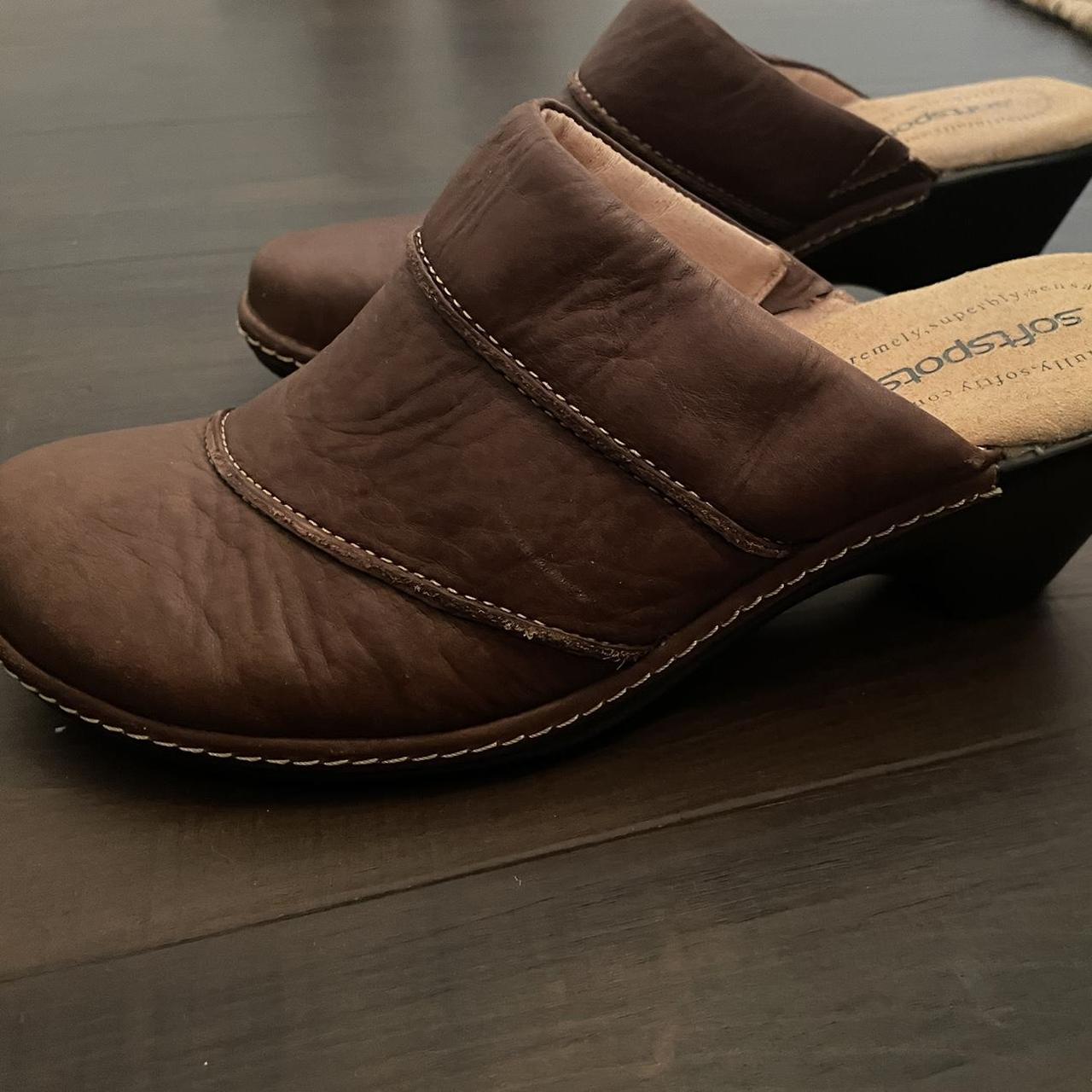 Softspots women’s brown genuine leather clogs.... - Depop