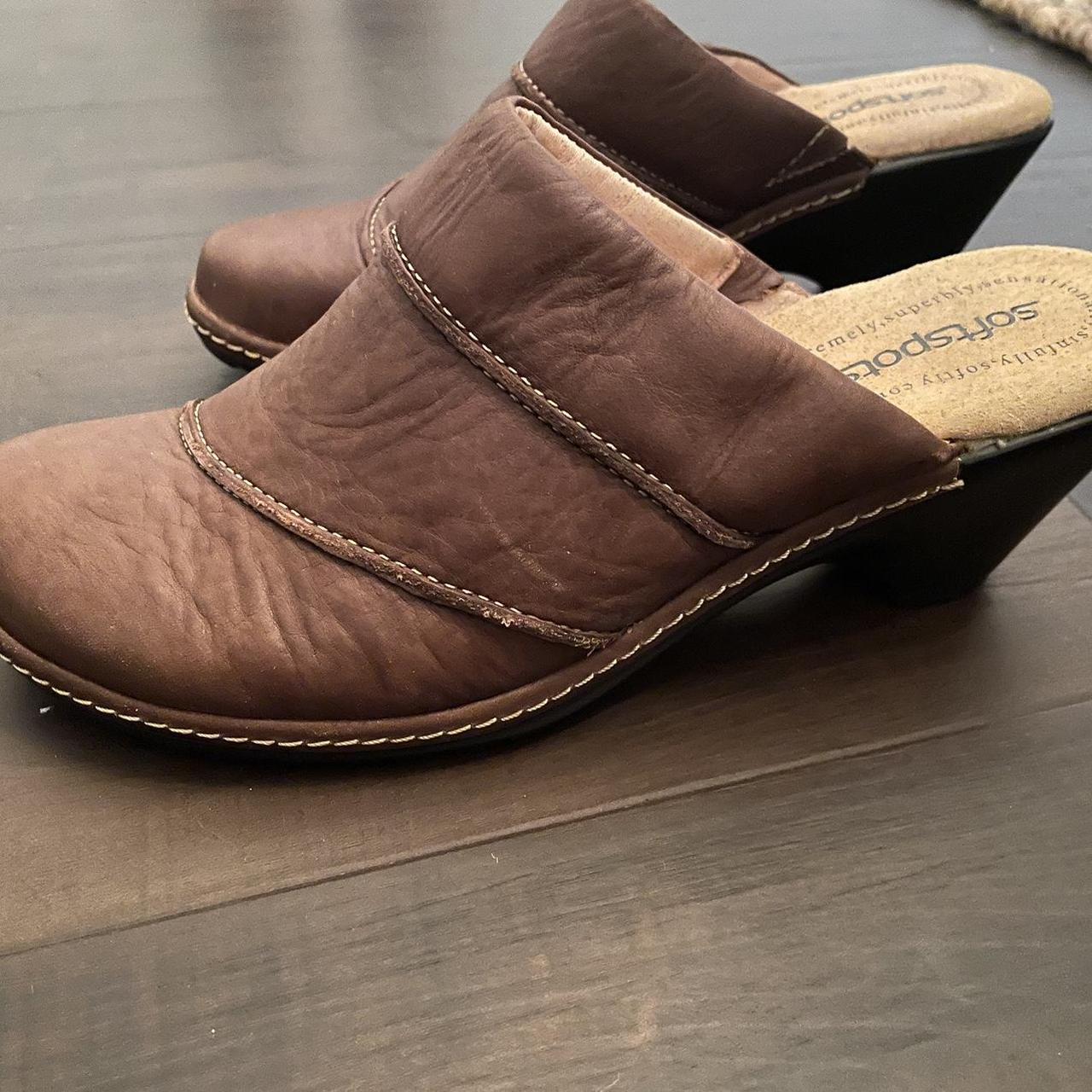 Softspots women’s brown genuine leather clogs.... - Depop