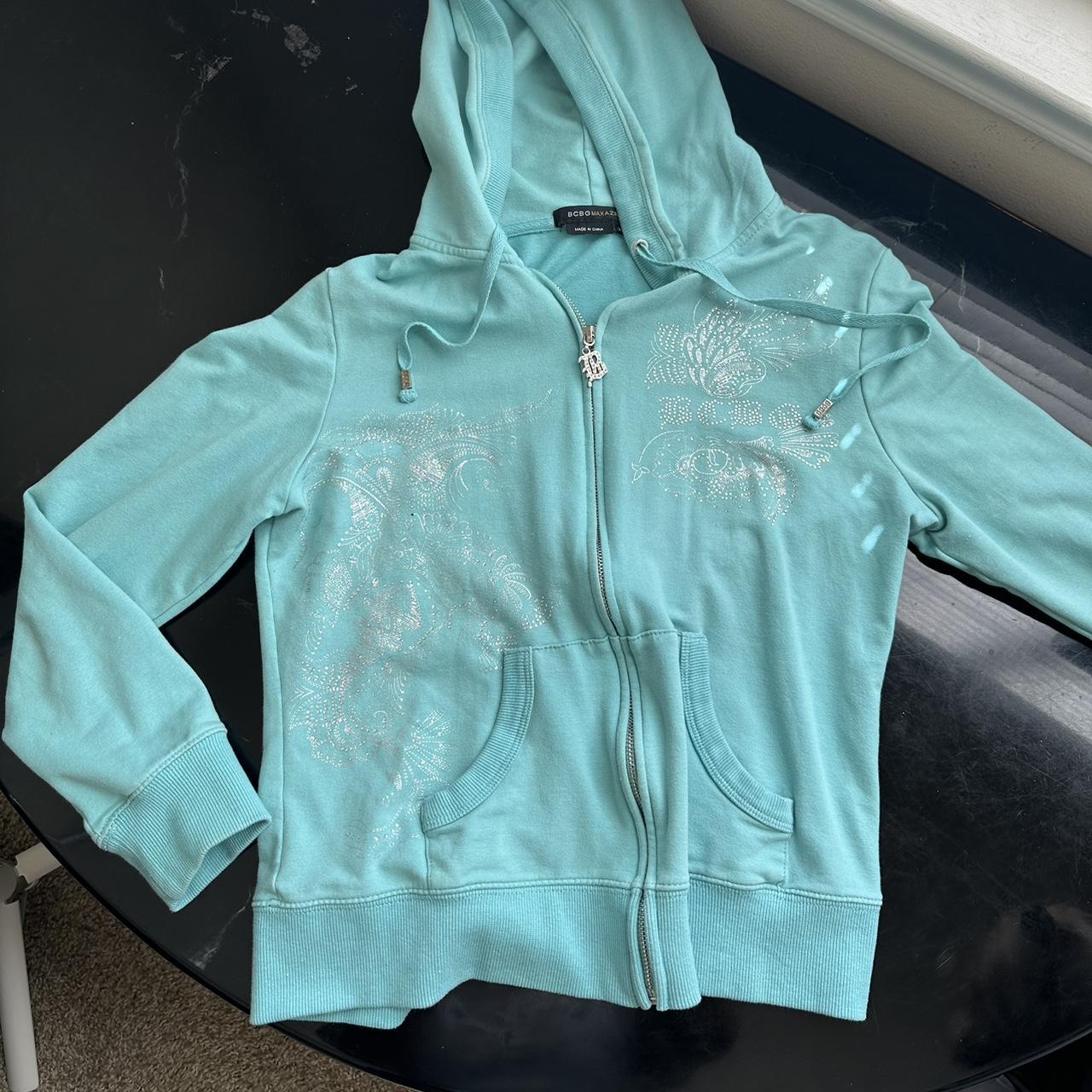 BCBG light blue zip up jacket Size: L fits adults... - Depop
