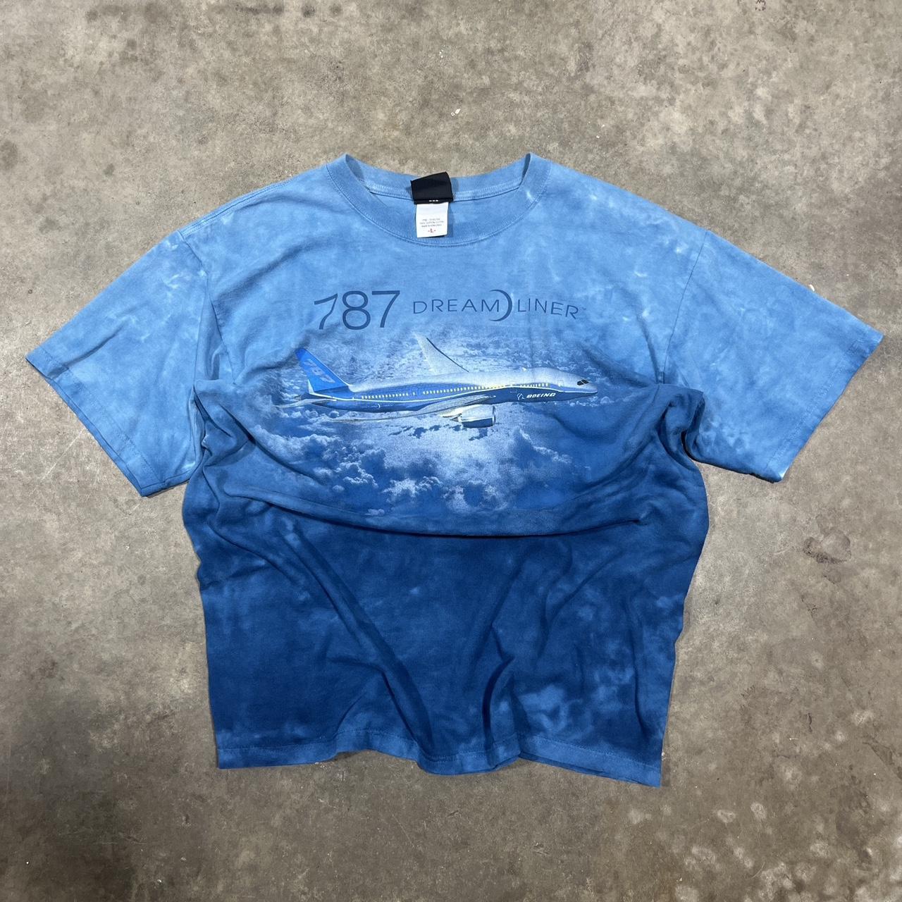 Vintage 90s AOP Liquid Blue Boeing Airplane... - Depop