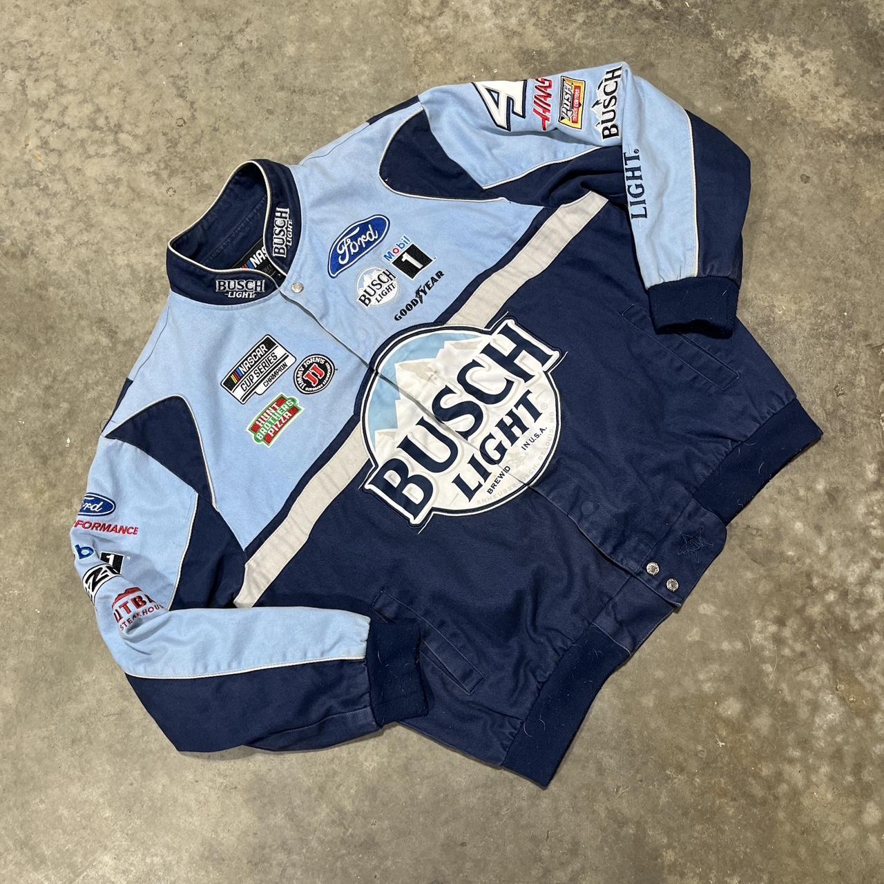 Busch Light NASCAR Racing Jacket - Light Blue Sick... - Depop