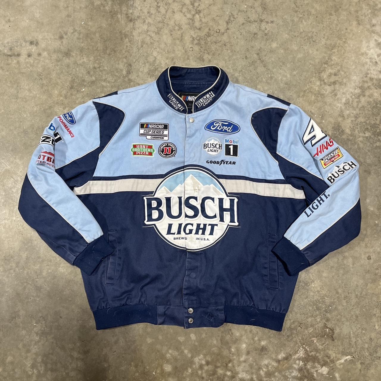 Busch Light NASCAR Racing Jacket - Light Blue Sick... - Depop