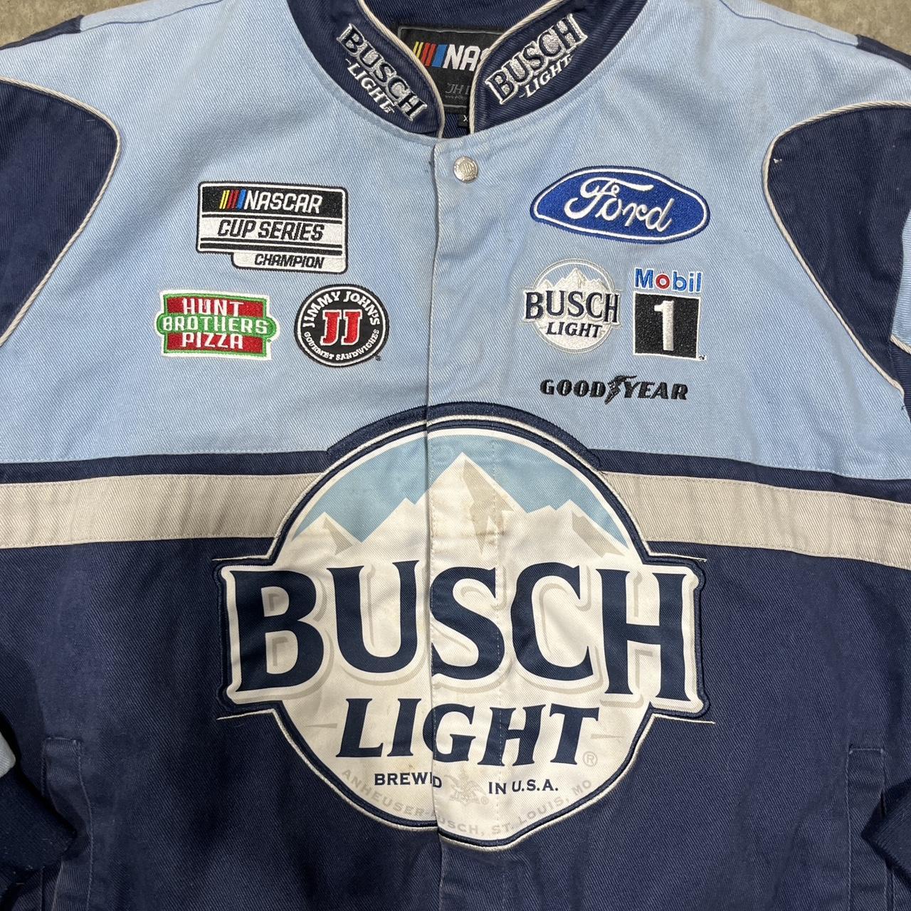 Busch Light NASCAR Racing Jacket - Light Blue Sick... - Depop