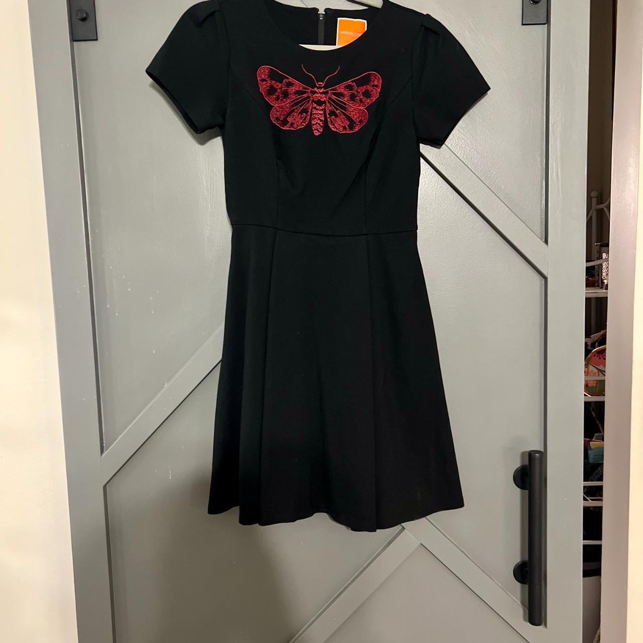 Modcloth. Black, fit-and-flare short-sleeve dress... - Depop