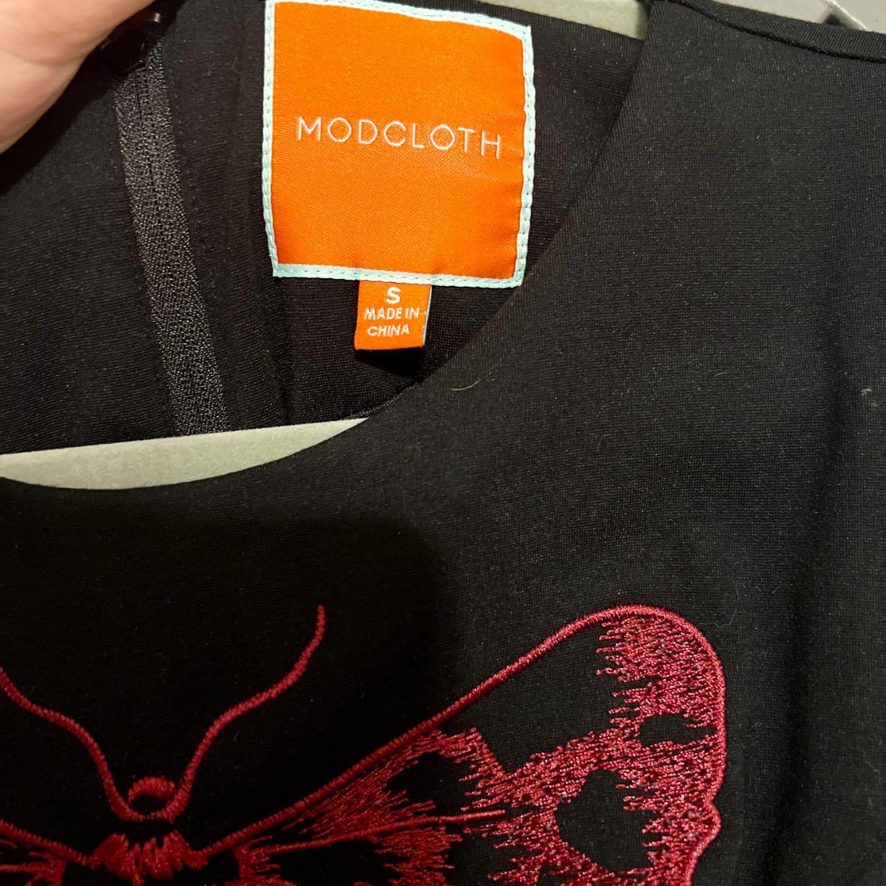 Modcloth. Black, fit-and-flare short-sleeve dress... - Depop