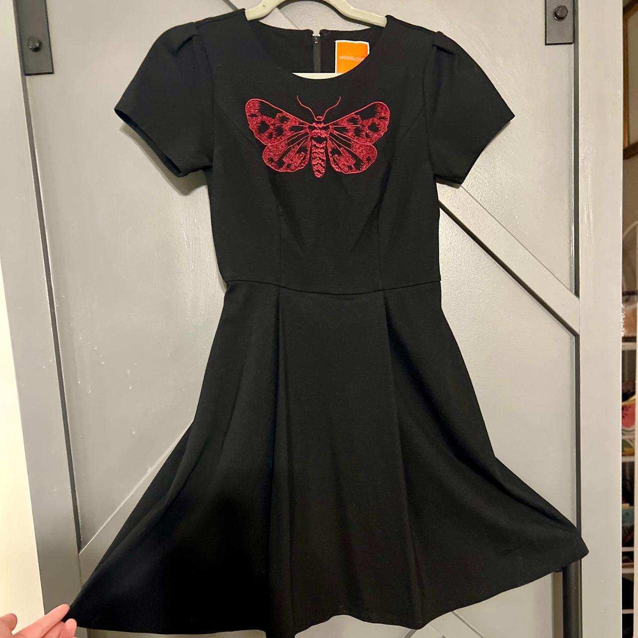Modcloth. Black, fit-and-flare short-sleeve dress... - Depop