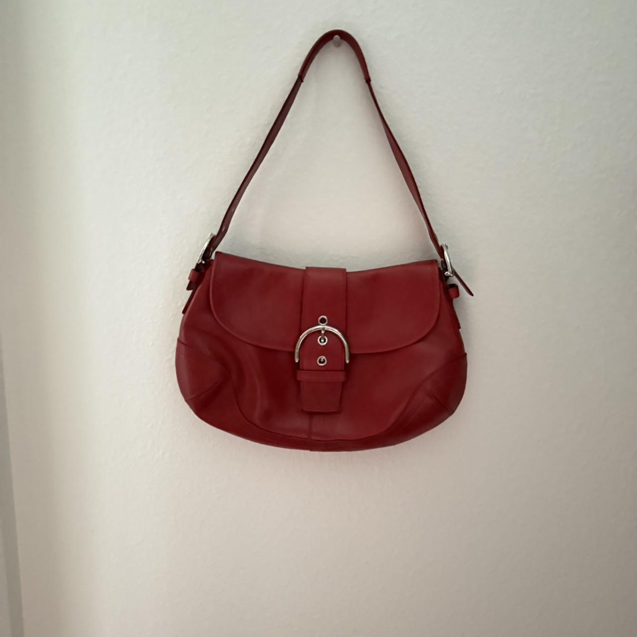 Burgundy/red coach shoulder bag with silver buckle... | Depop