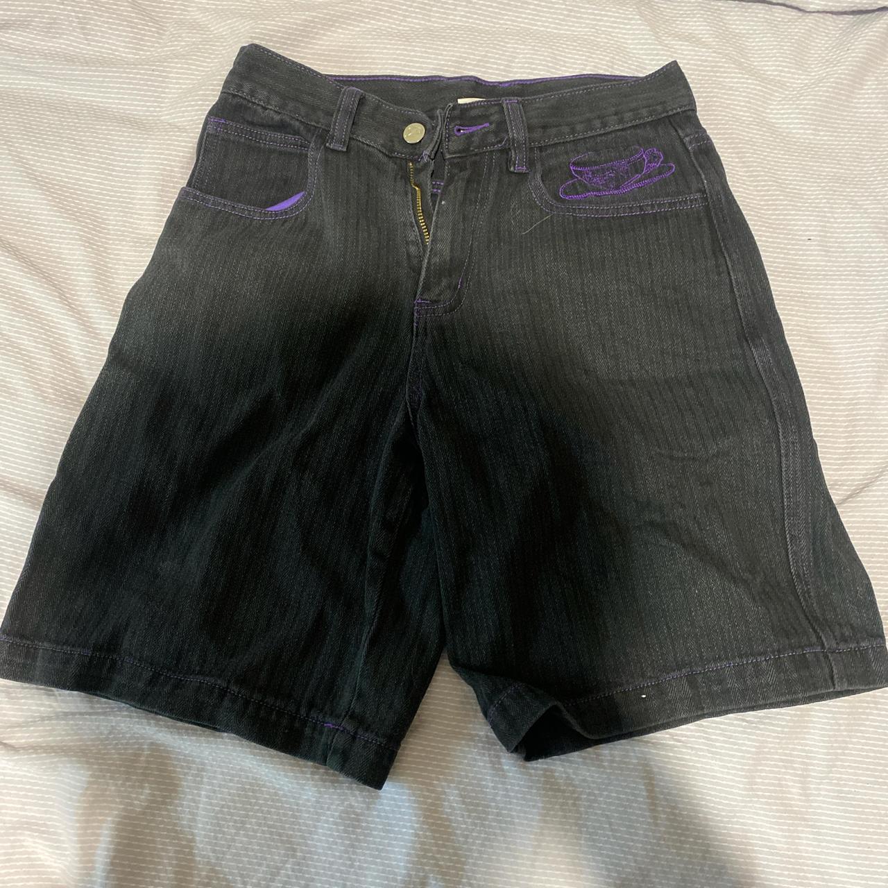 Black and purple jorts, hardly worn good condition,... - Depop