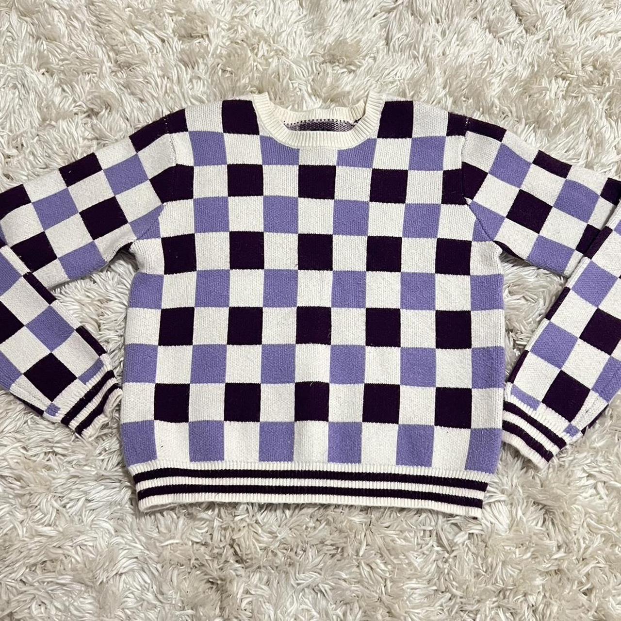 Purple and white checkered sweater Forever 21 size... - Depop