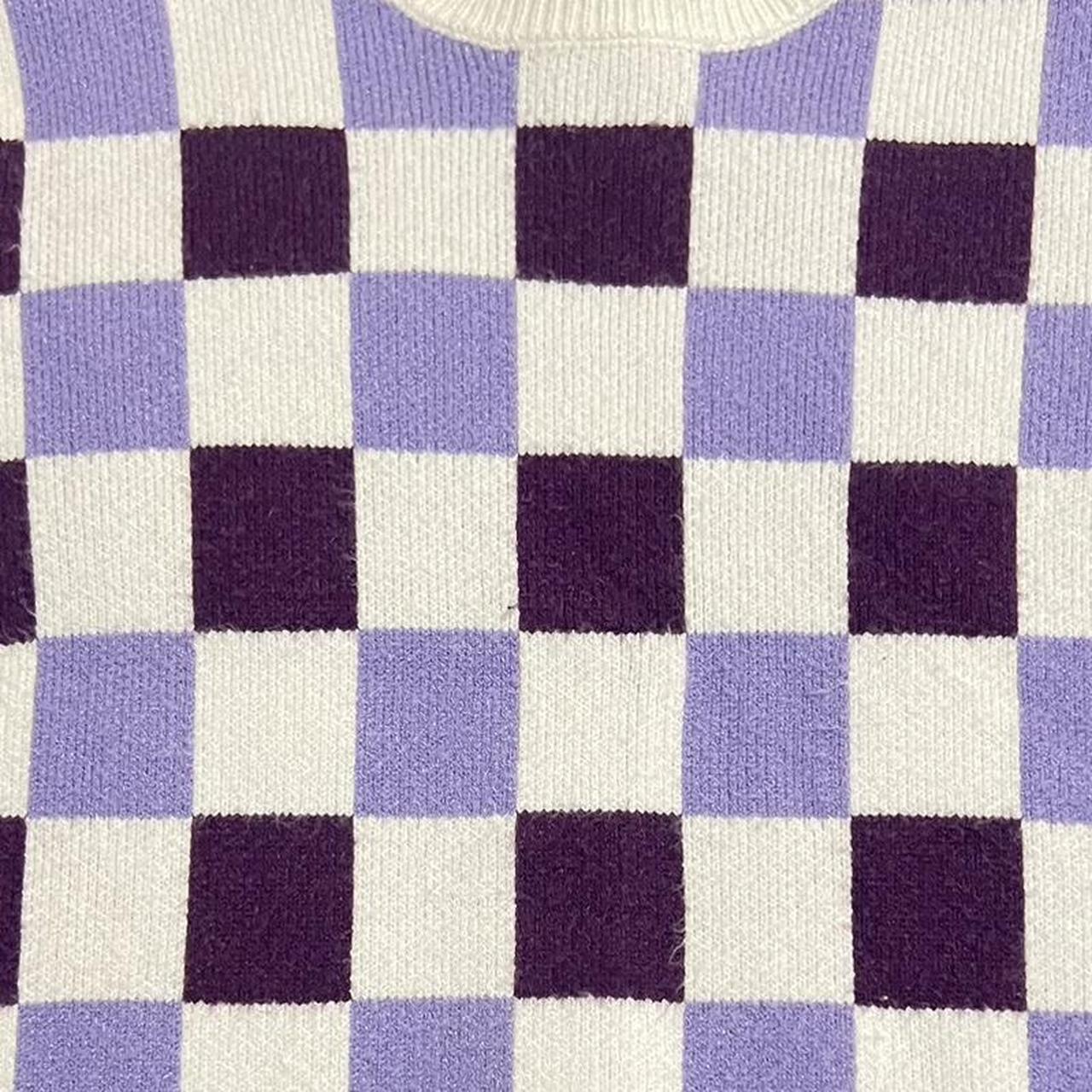 Purple and white checkered sweater Forever 21 size... - Depop