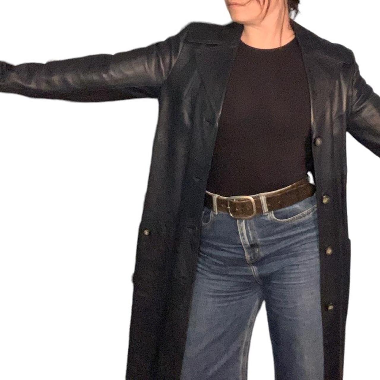 VTG 70s Blue Leather Trench Coat Leda Spain Gropper ... - Depop