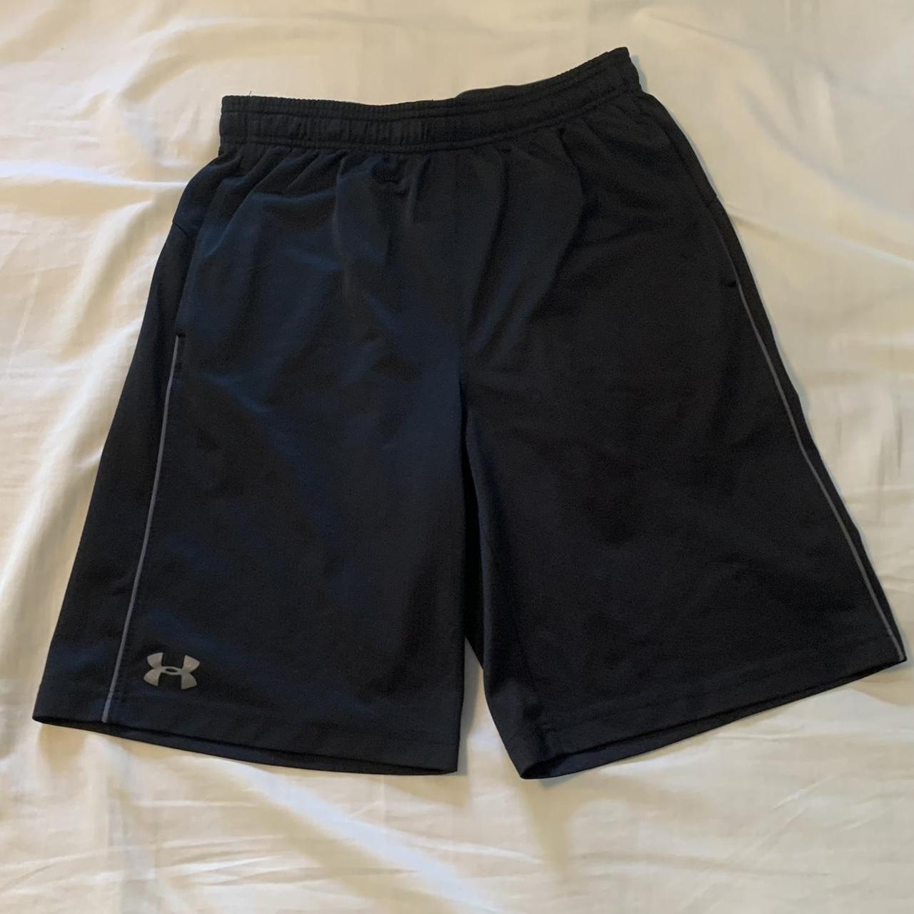 Black Under Armour shorts with gray stripes Size... - Depop