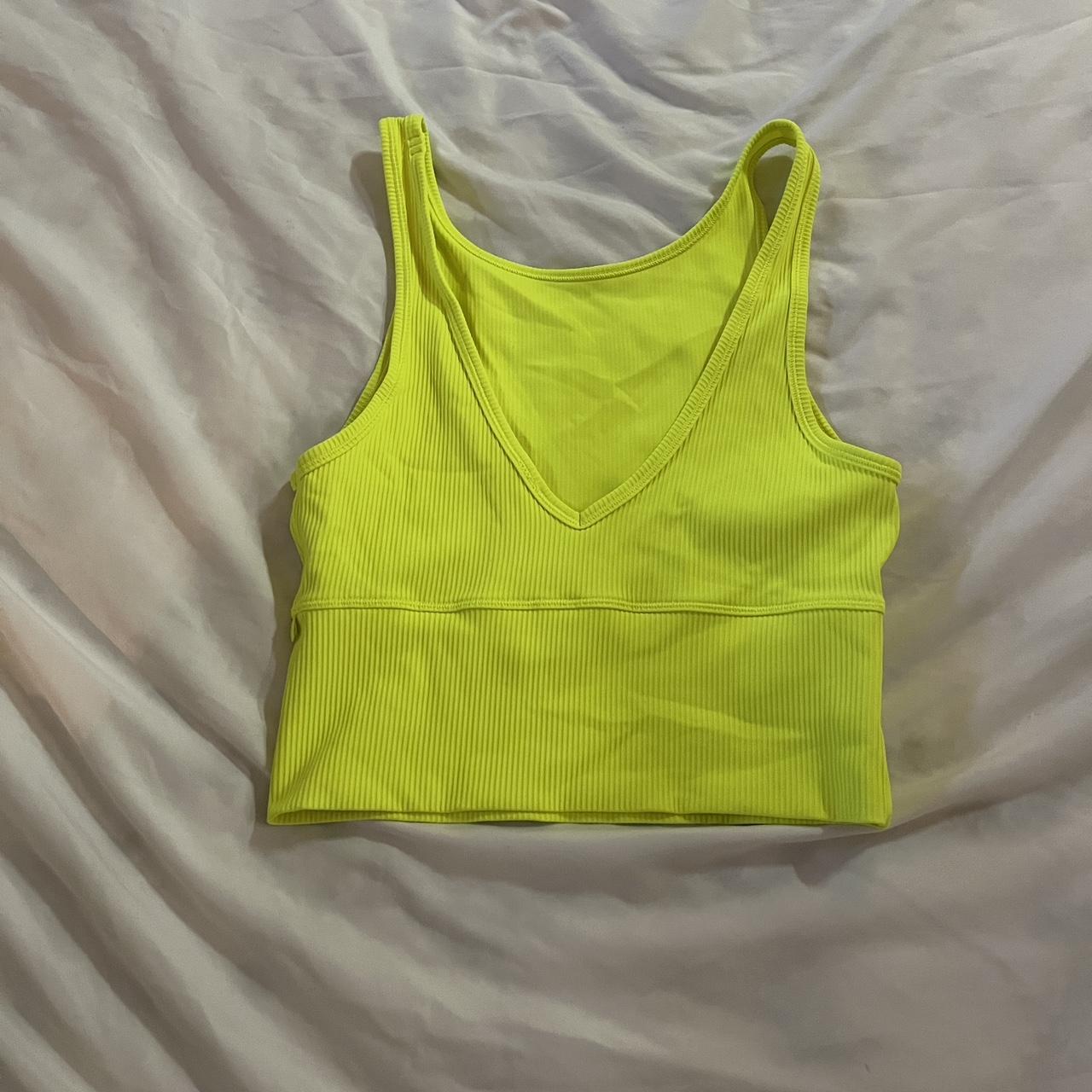 Lululemon neon yellow power pivot tank size 4, tag... | Depop