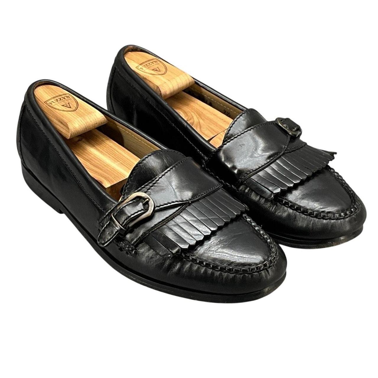 Cole Haan Pinch Buckle Kiltie Black Leather Slip On... | Depop