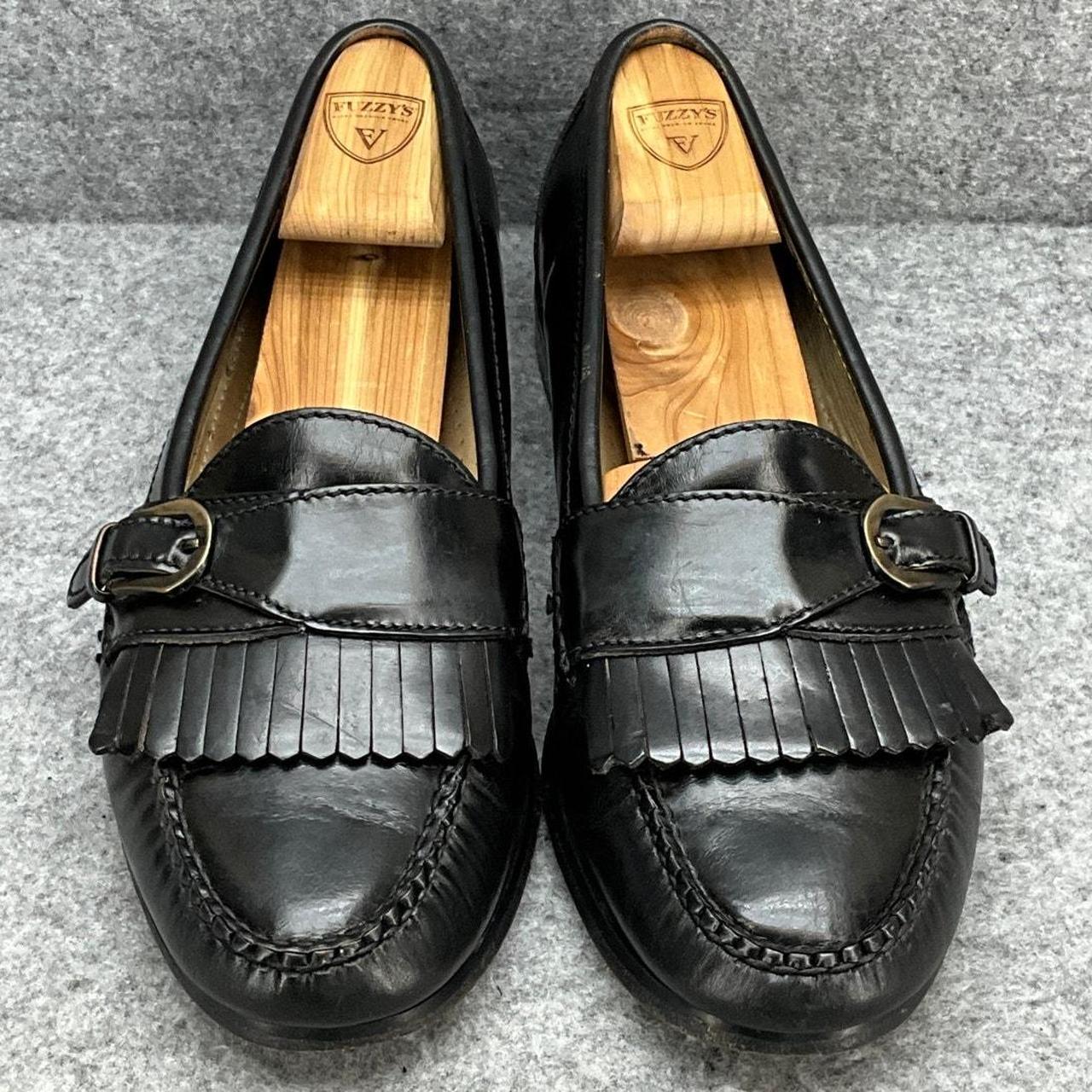 Cole Haan Pinch Buckle Kiltie Black Leather Slip On... | Depop