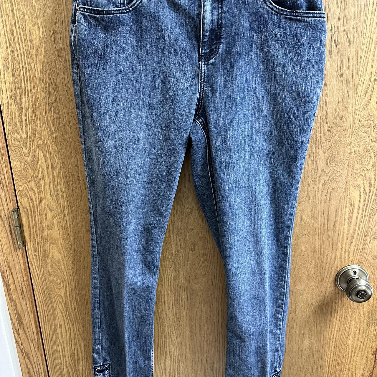 Size 6 Christopher & Banks Dark wash jeans with lace... - Depop