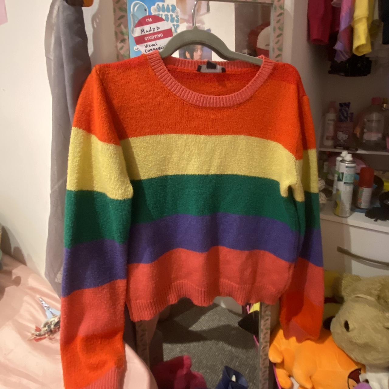 Rainbow knitted jumper #rainbow #rainbowjumper - Depop