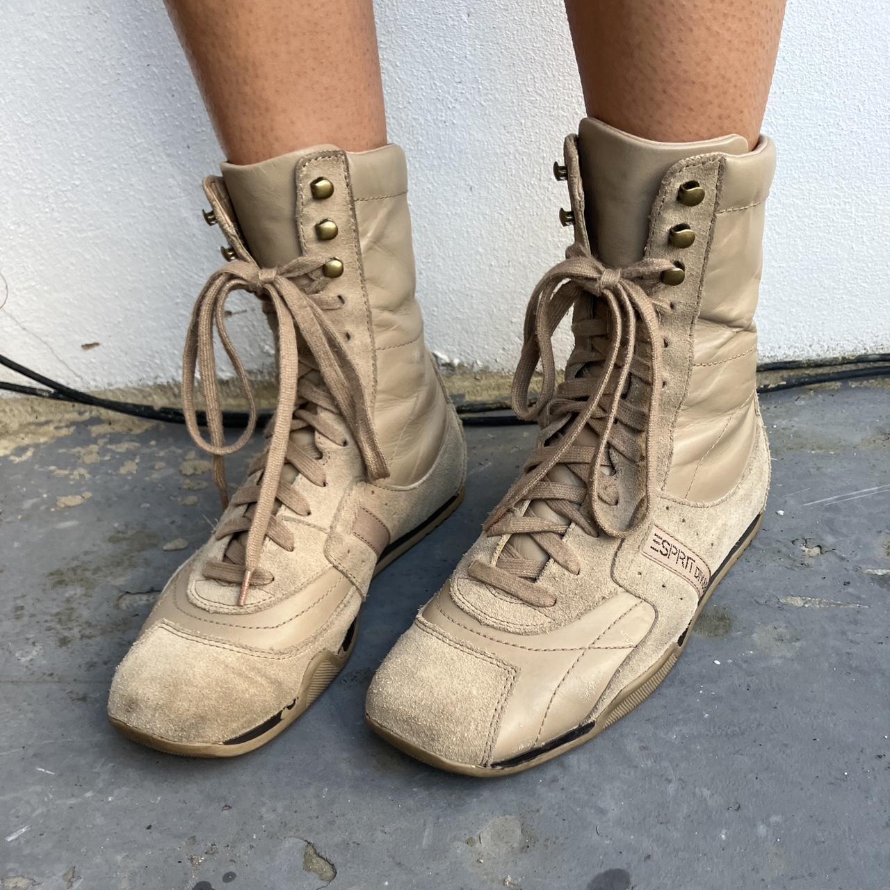 Esprit boxing style lace up boxer boot leather and... - Depop