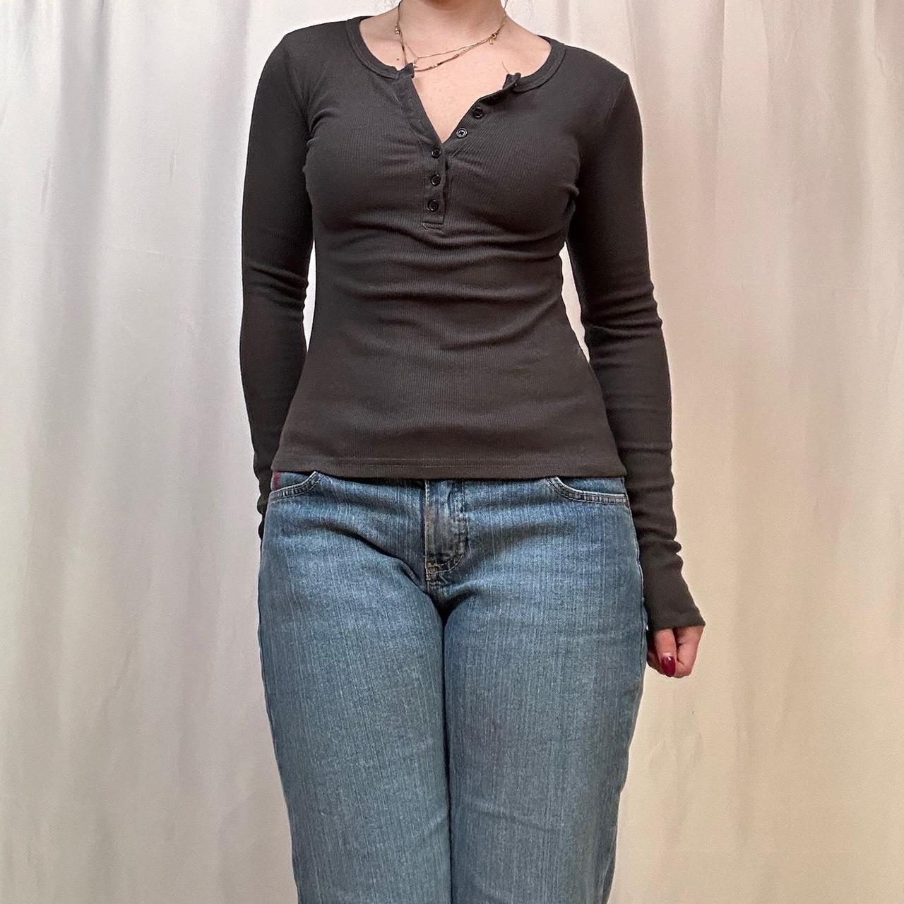grey henley top form fitting dark grey henley top.... - Depop