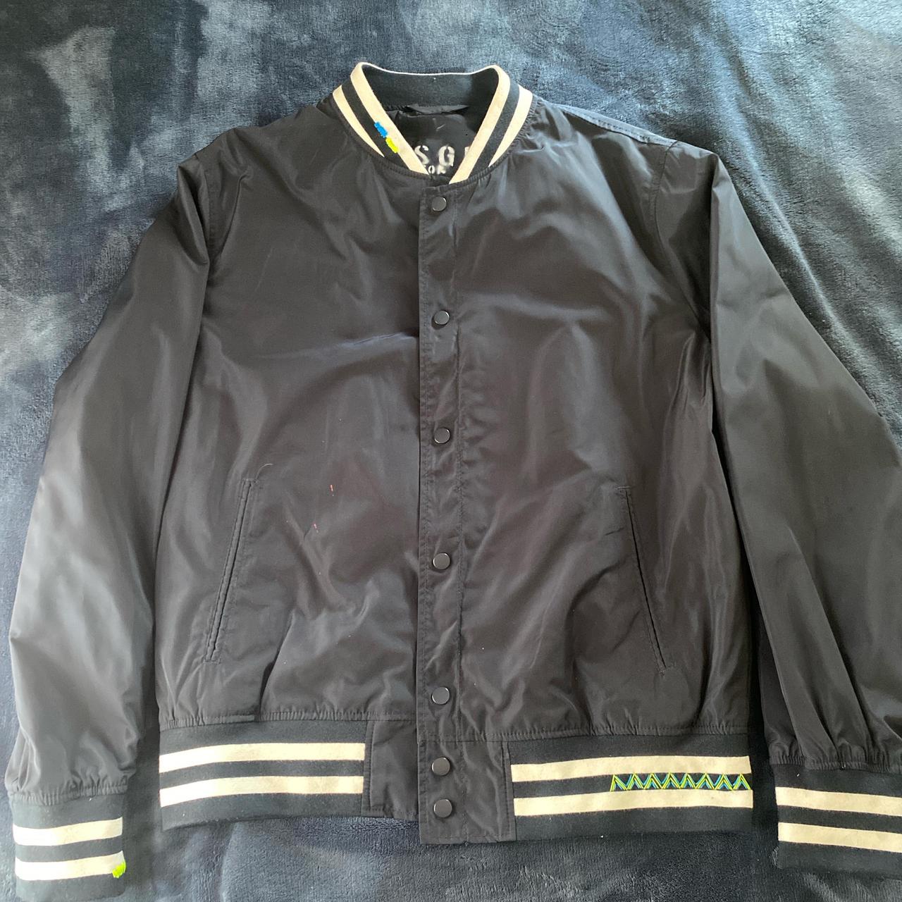 SNOOPY MIDDLE-FINGER JACKET Navy blue bomber jacket... | Depop