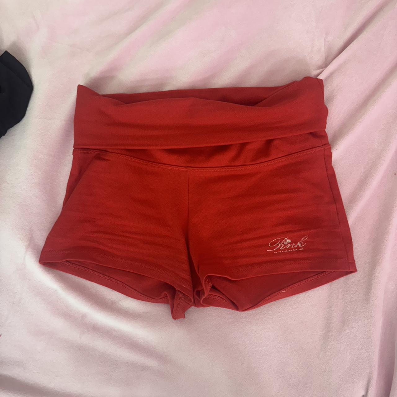 Red low rise shorts with a low rise band size extra... | Depop