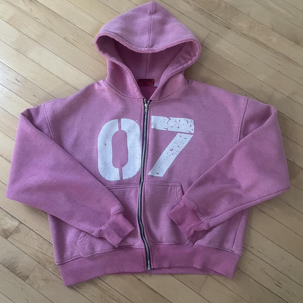 Pink 07even zip up hoodie Great boxy cropped fit | Depop
