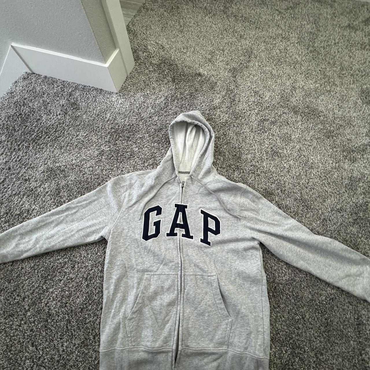 Gap grey and navy zip up hoodie - Depop