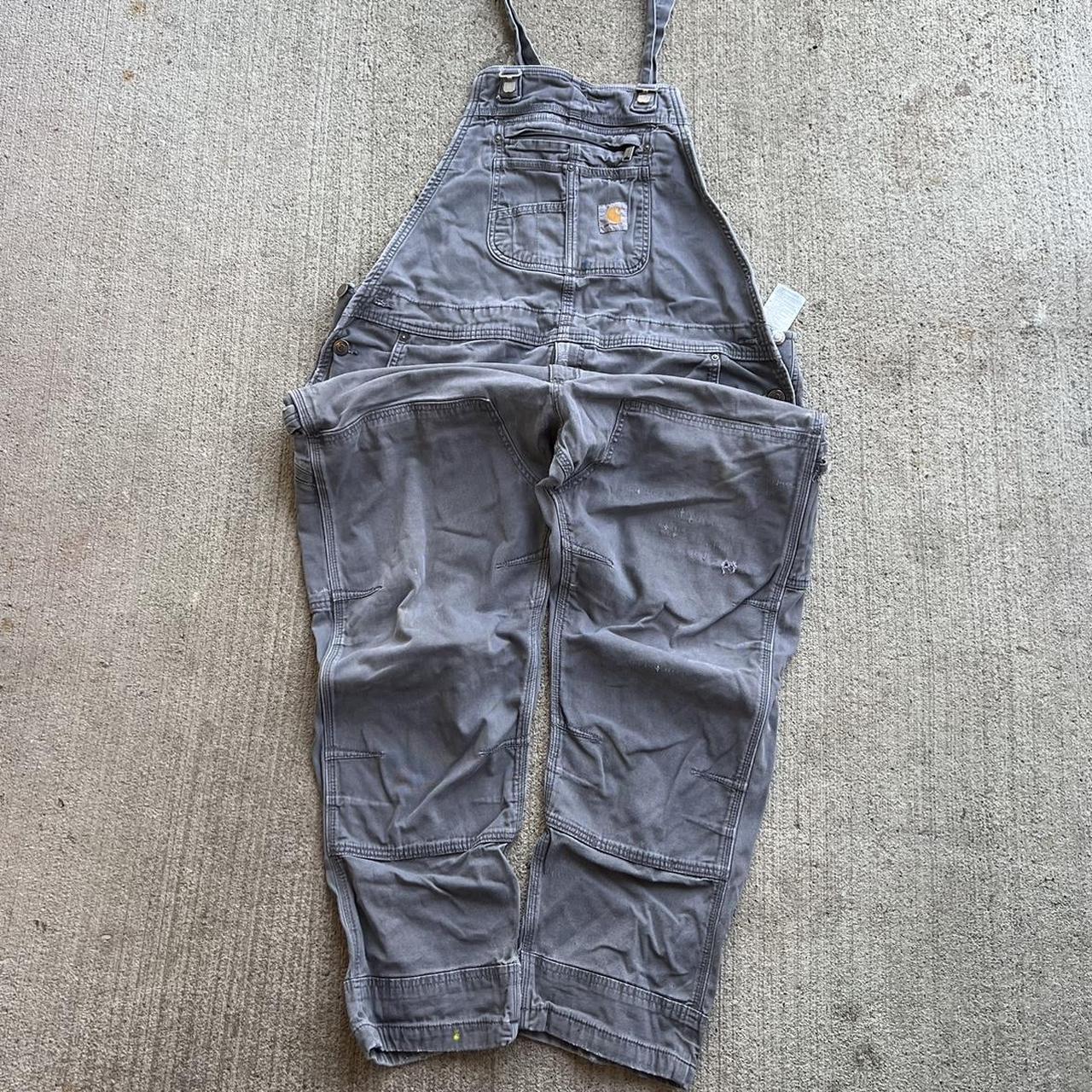 Carhartt Vintage Double Knee Overalls Grey Jeans... - Depop