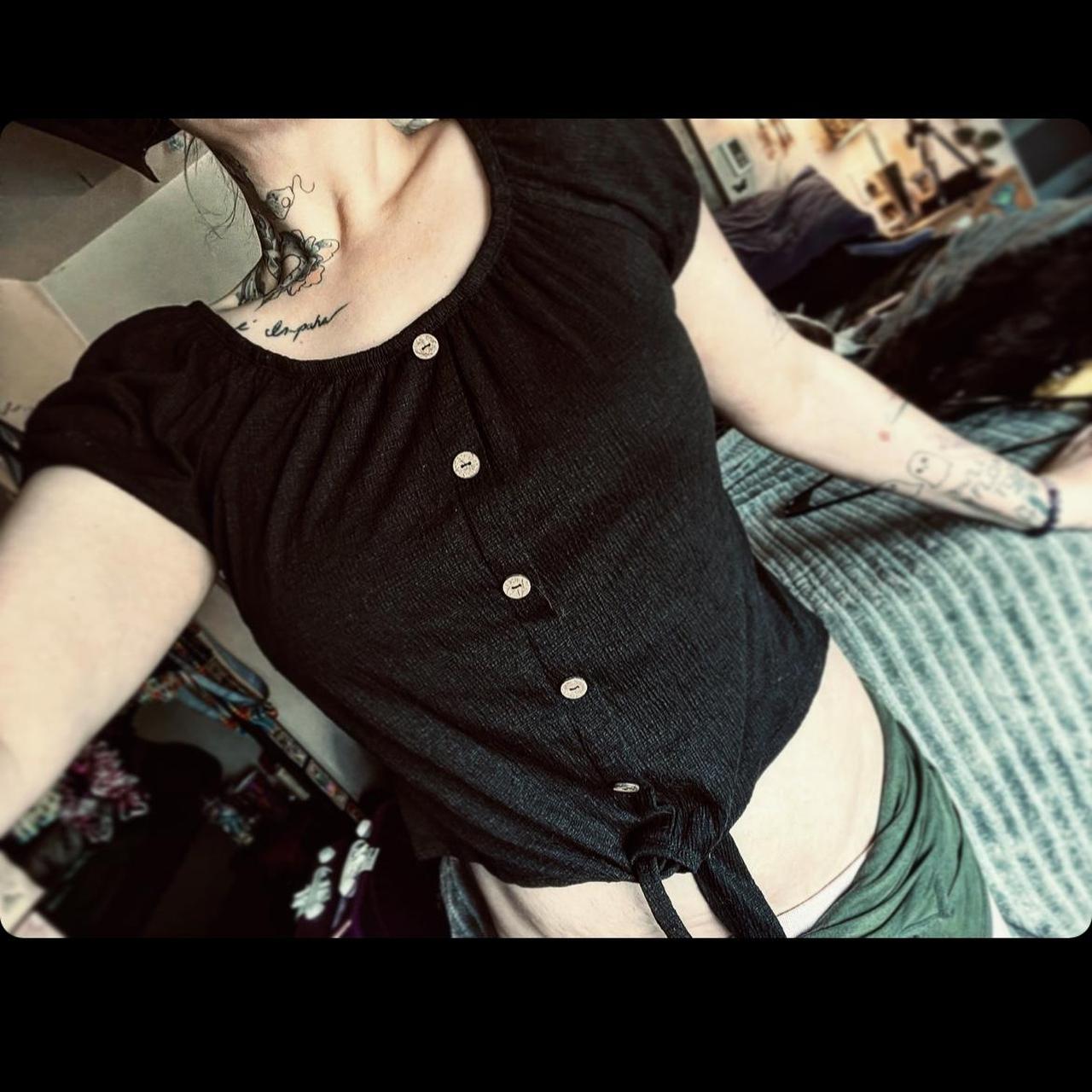 Cute black button shirt with front tie. 🖤 No flaws... - Depop