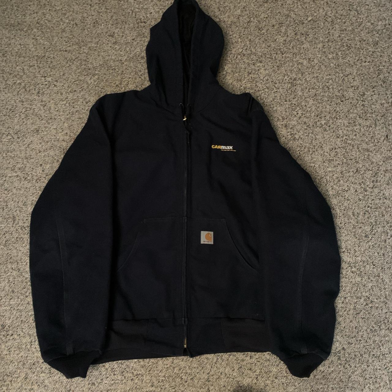 dark navy blue Carhartt jacket says Carmax on the... - Depop