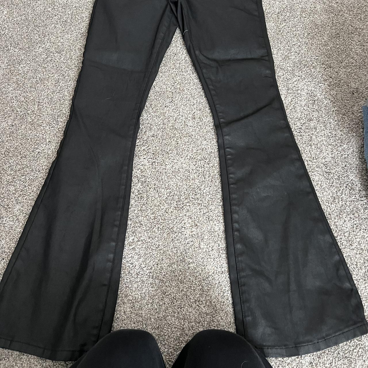 (Pleather)Black high-rise flare jeans #flares Worn... | Depop
