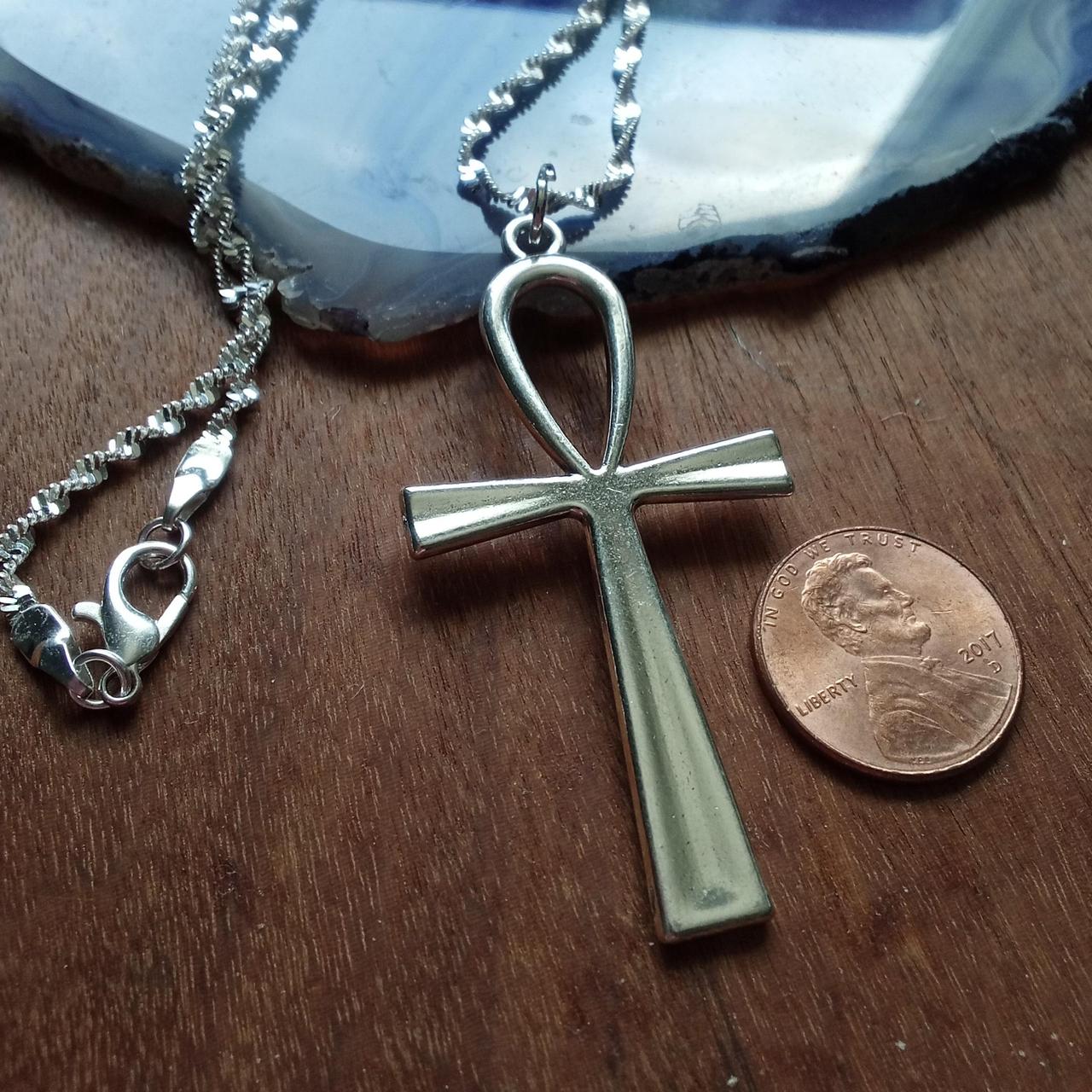 Silver Pewter Goth Egyptian Ankh Pendant Necklace... - Depop