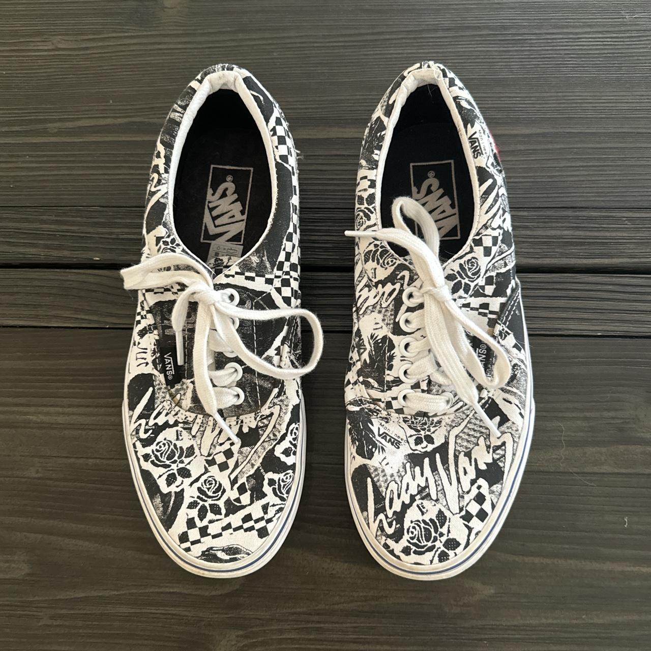 white and black vans, size 6.5 worn a couple times | Depop