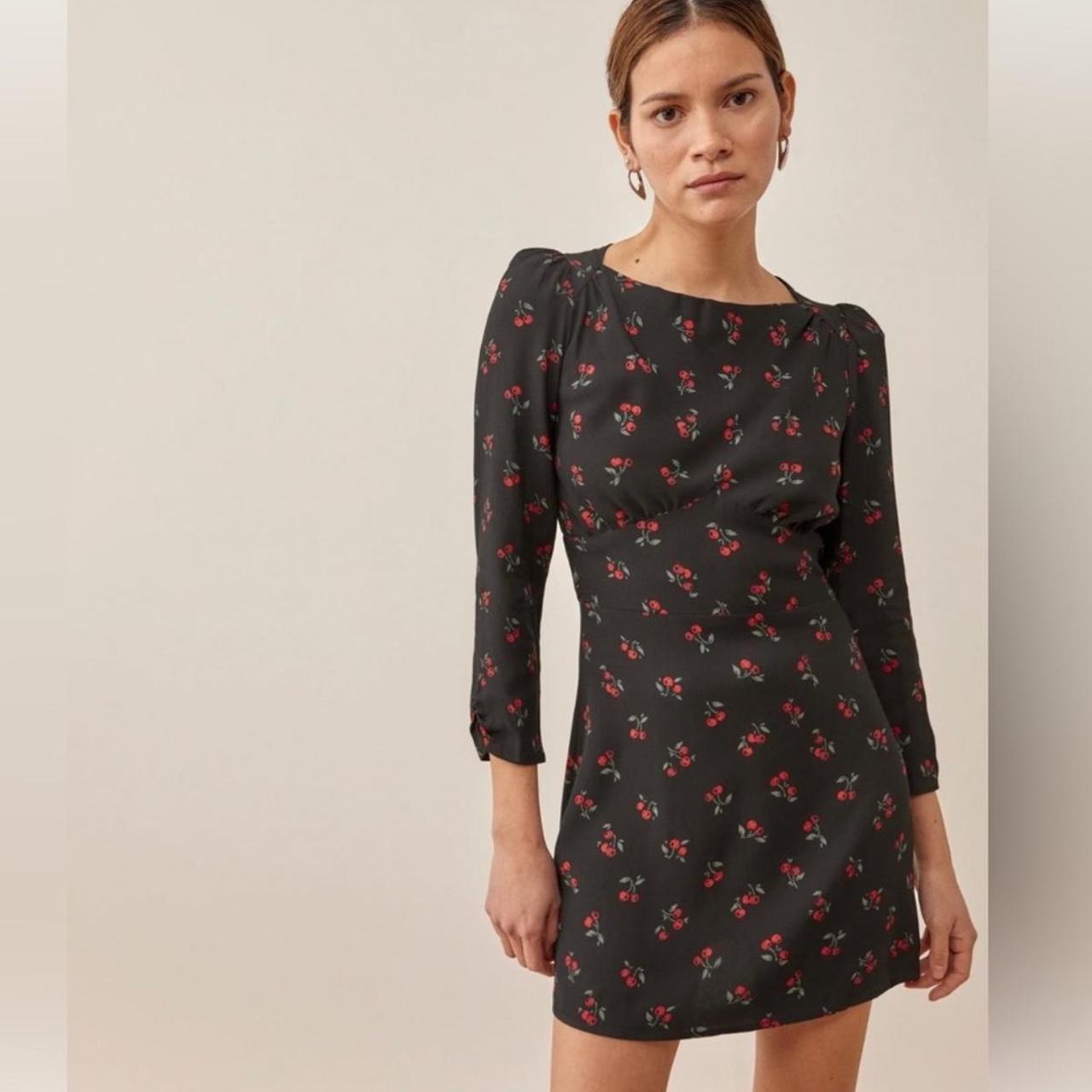 Reformation Tamra cherry print mini dress with tie... - Depop